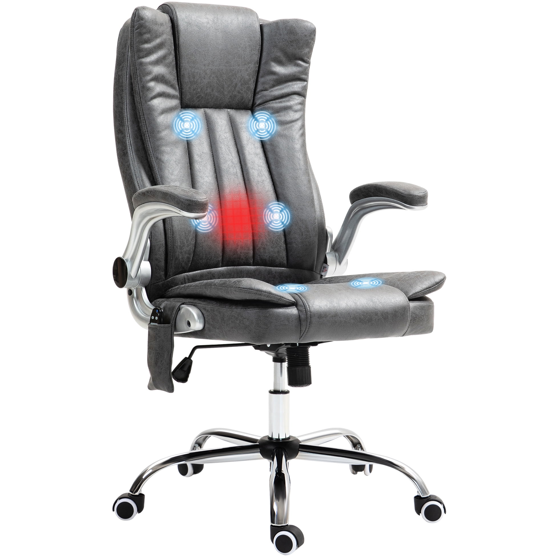 Vibration Massage Desk Chair, Gray - Leather-like Upholstery, Heated ...