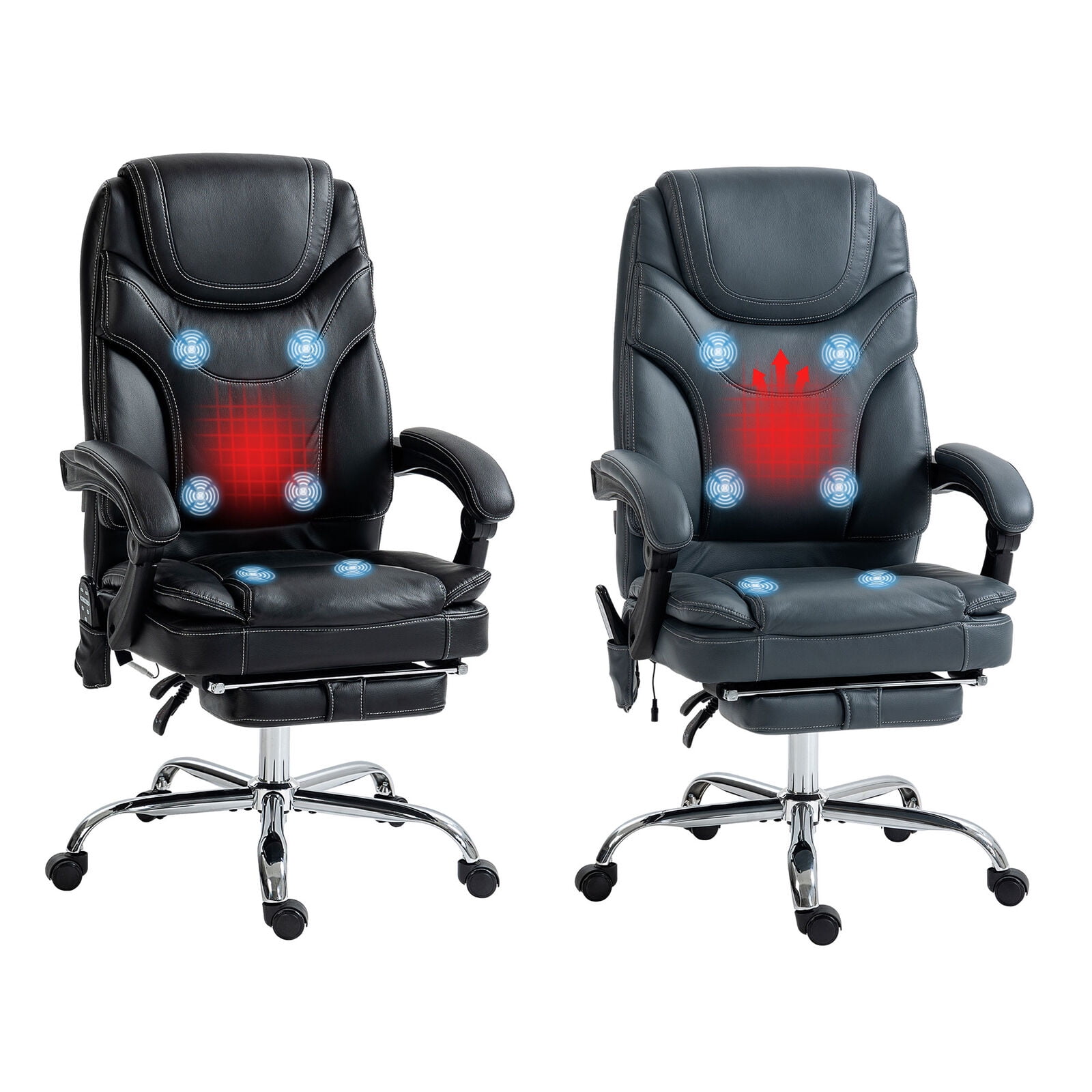 Vibration Massage Office Chair, PU Leather Heated Reclining Computer ...
