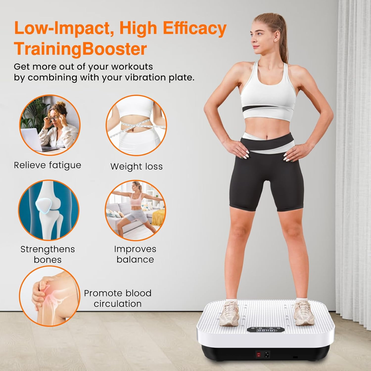 Vibration Plate Fitness Machine – Full Body Workout Platform with Resistance Bands and Remote ...
