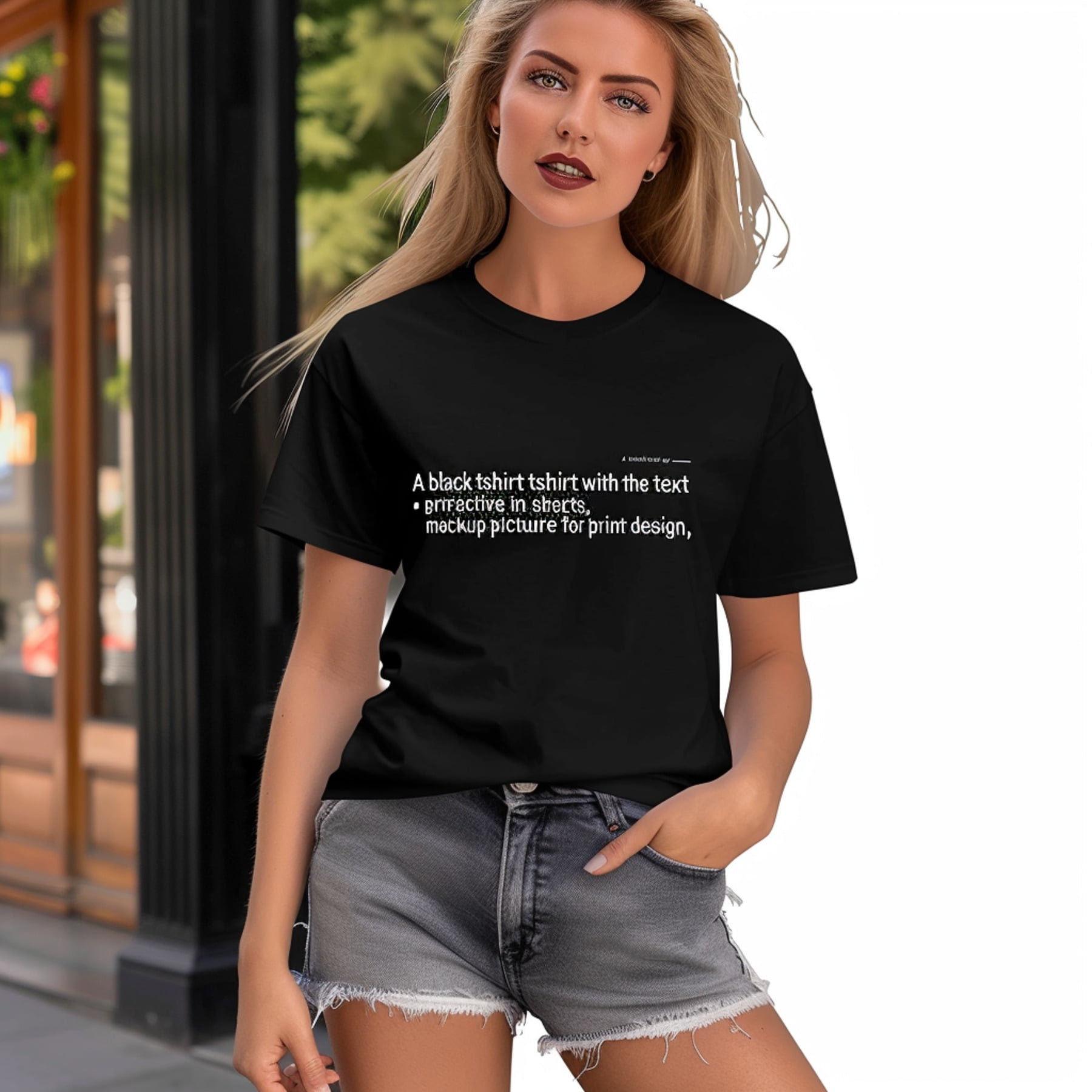 Vibrational Everything Black TShirt Attractive Woman Mockup in Shorts White Background Print ...