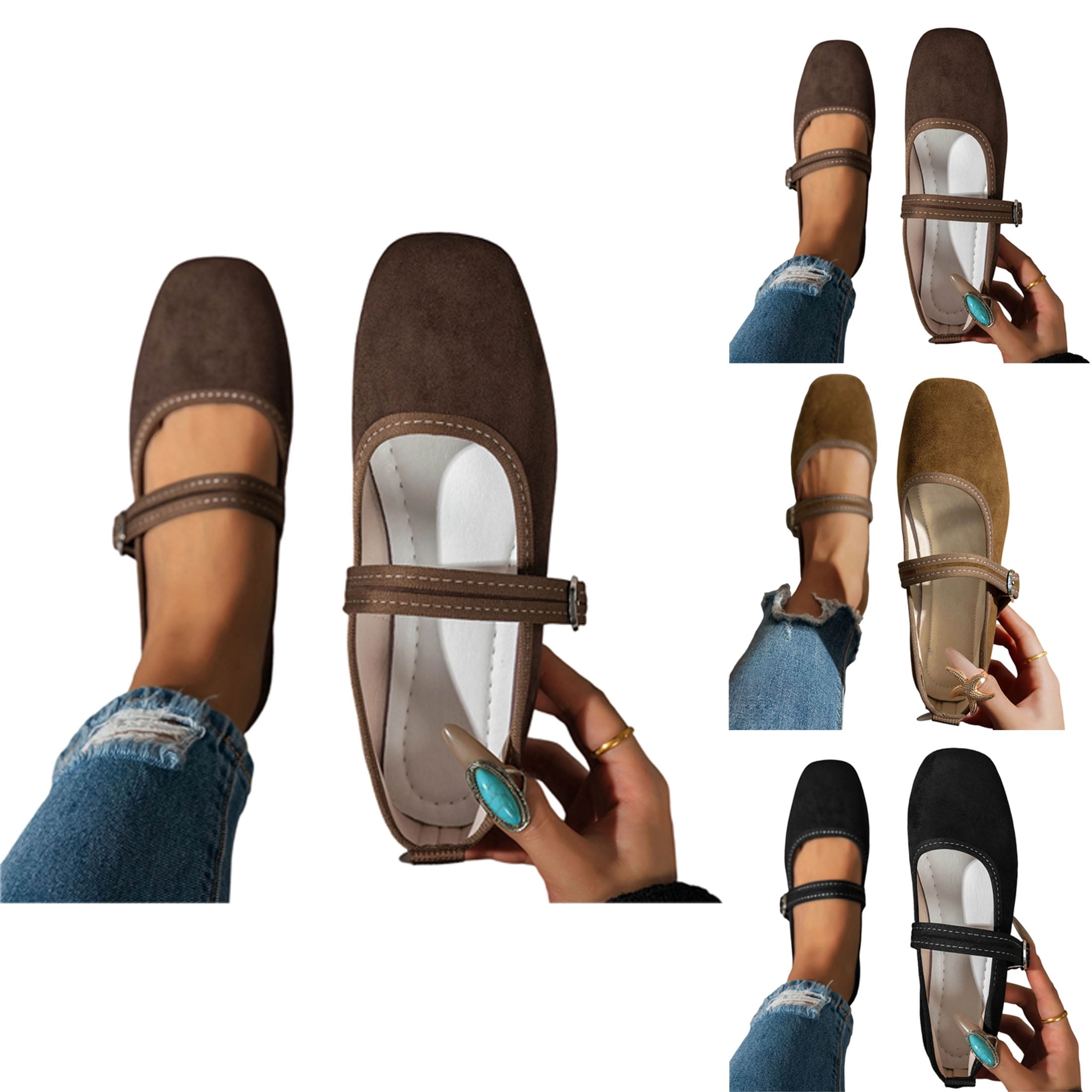 Vibrex Women's Ballet Flats Square Toe Velvet Mary Jane Shoes Women ...