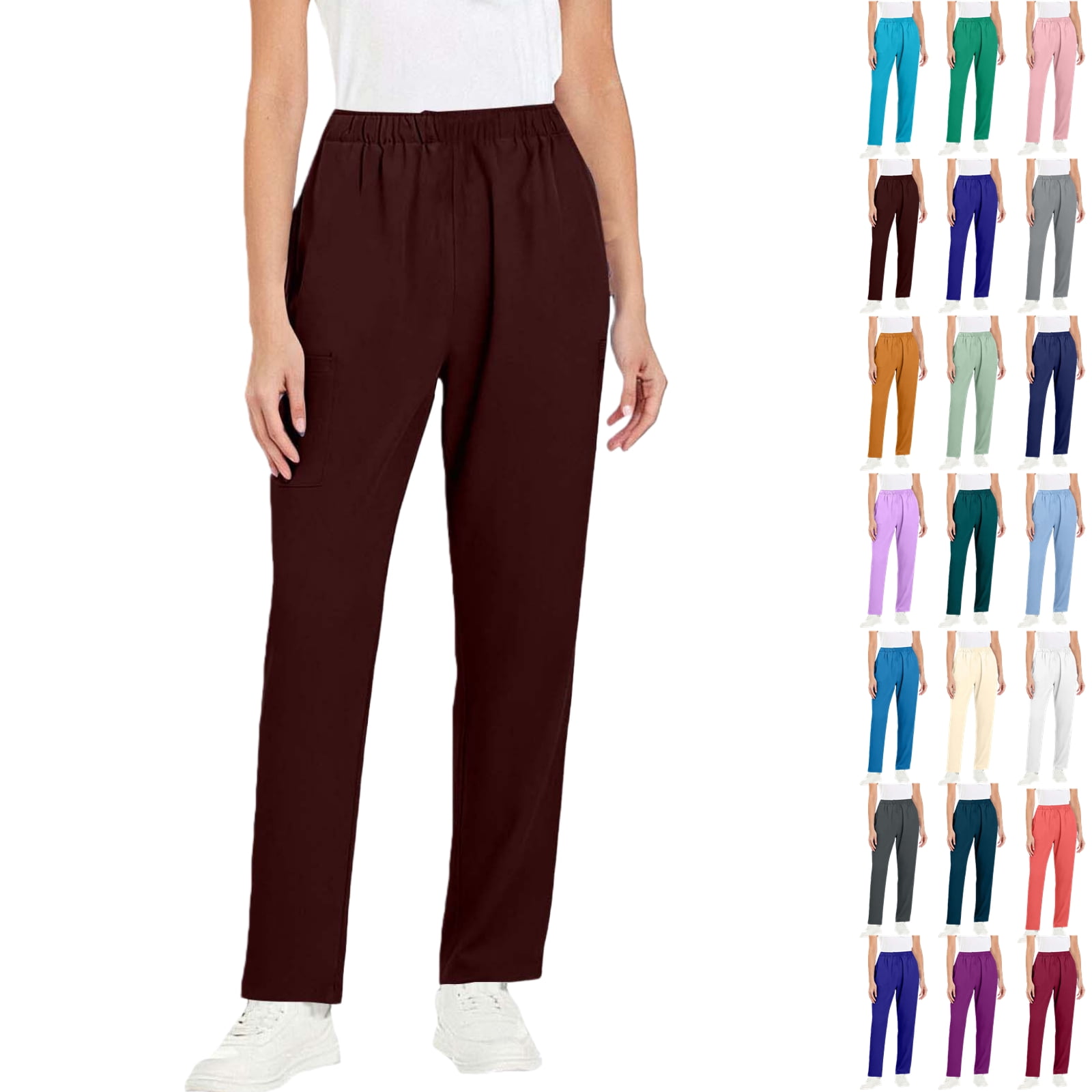 Vibrex Women’s Elastic Waist Scrub Pants - Straight-Leg Work Pants for ...