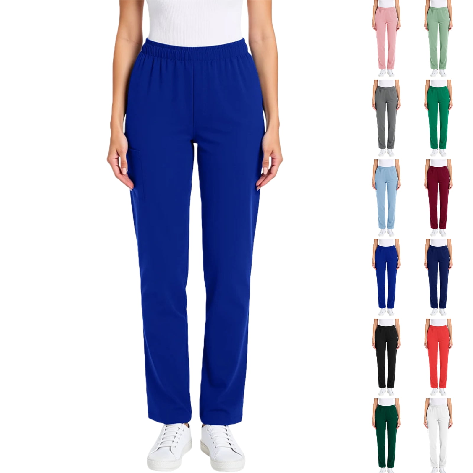 Vibrex Women’s Elastic Waist Scrub Pants Women Solid Color Loose Work ...