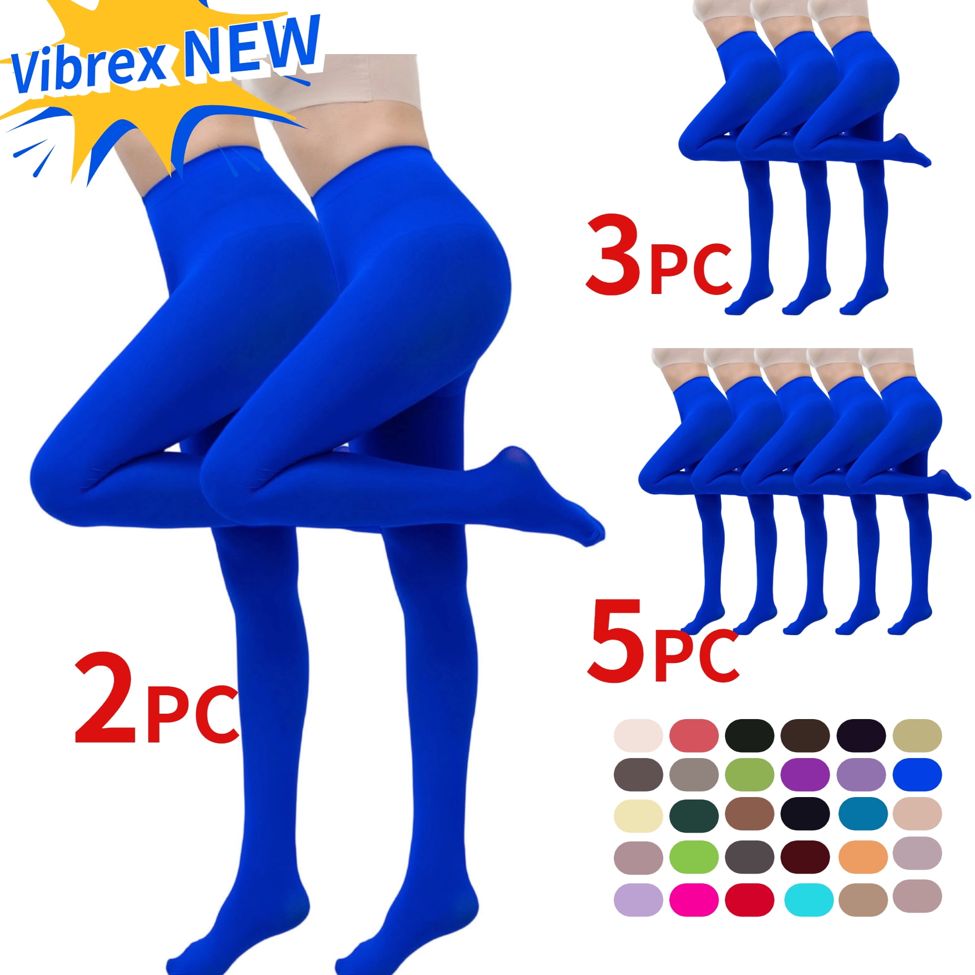 Vibrex Women's Multi-Pack Soft Solid Tights, Women's 2-Pack/3-Pack/5 ...
