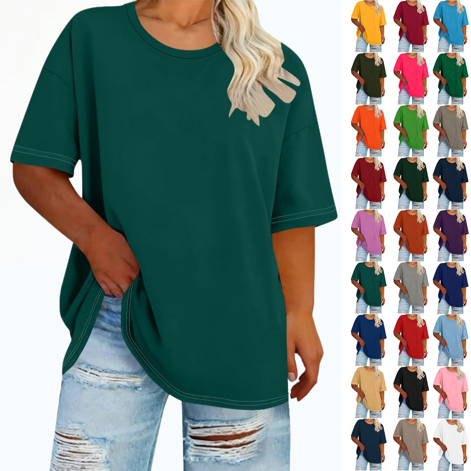 Vibrex Women's Plus Size Round Neck Short Sleeve Basic Top, T-Shirt ...