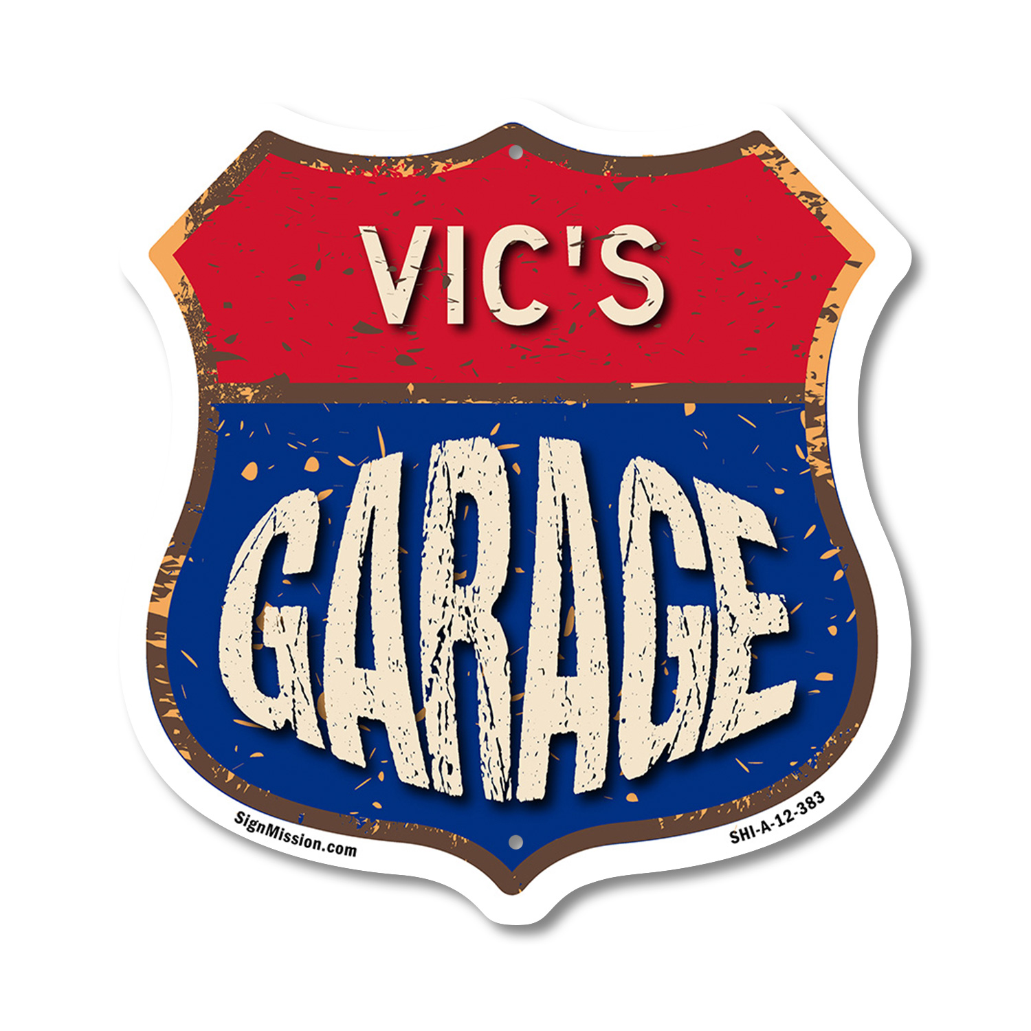 Vic's Garage 12 inch X 12 inch Shield-Shaped Rust-Free Aluminum Metal ...