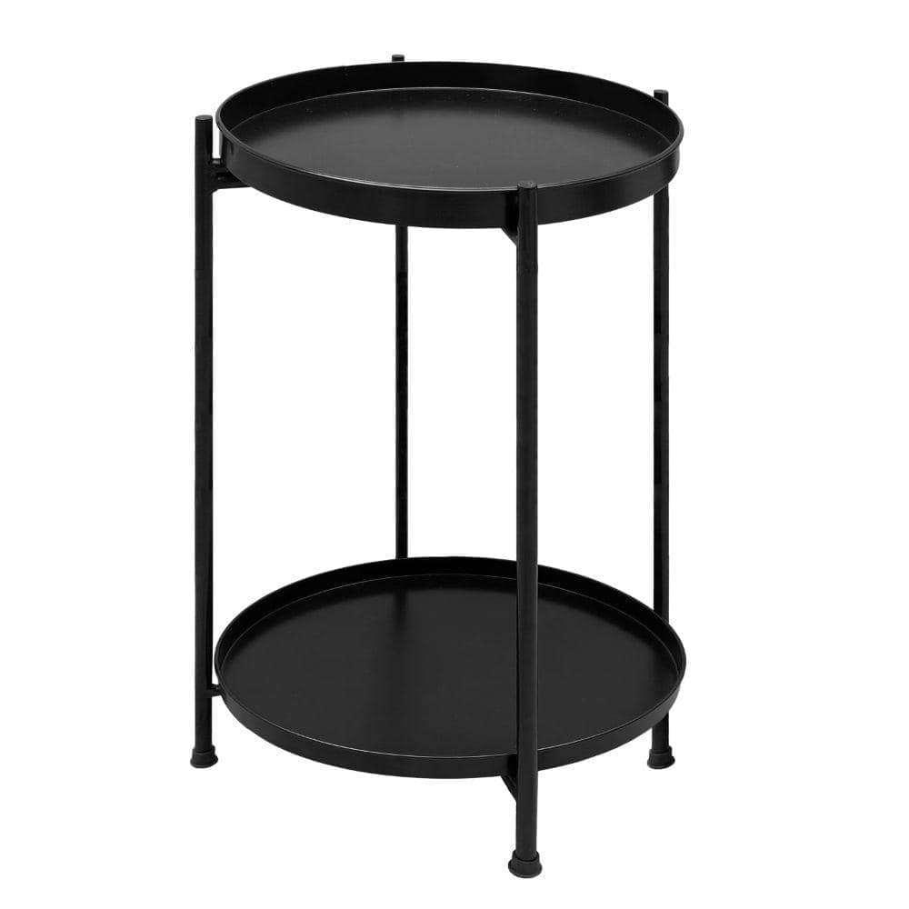 Vica 15 in. Black Round Metal Top Modern Side End Table with Foldable ...
