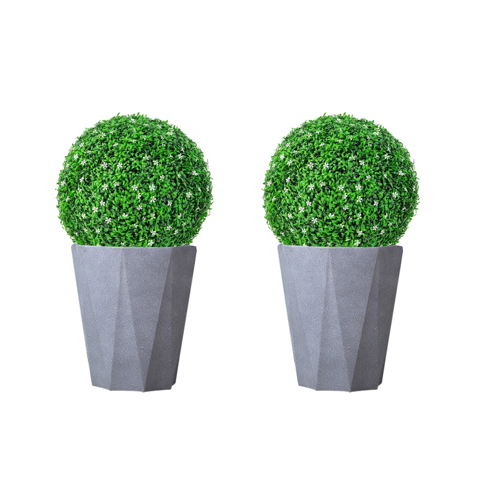 Vicamelia 2 PCS Artificial Plant Topiary Ball with White Flowers, 19 ...