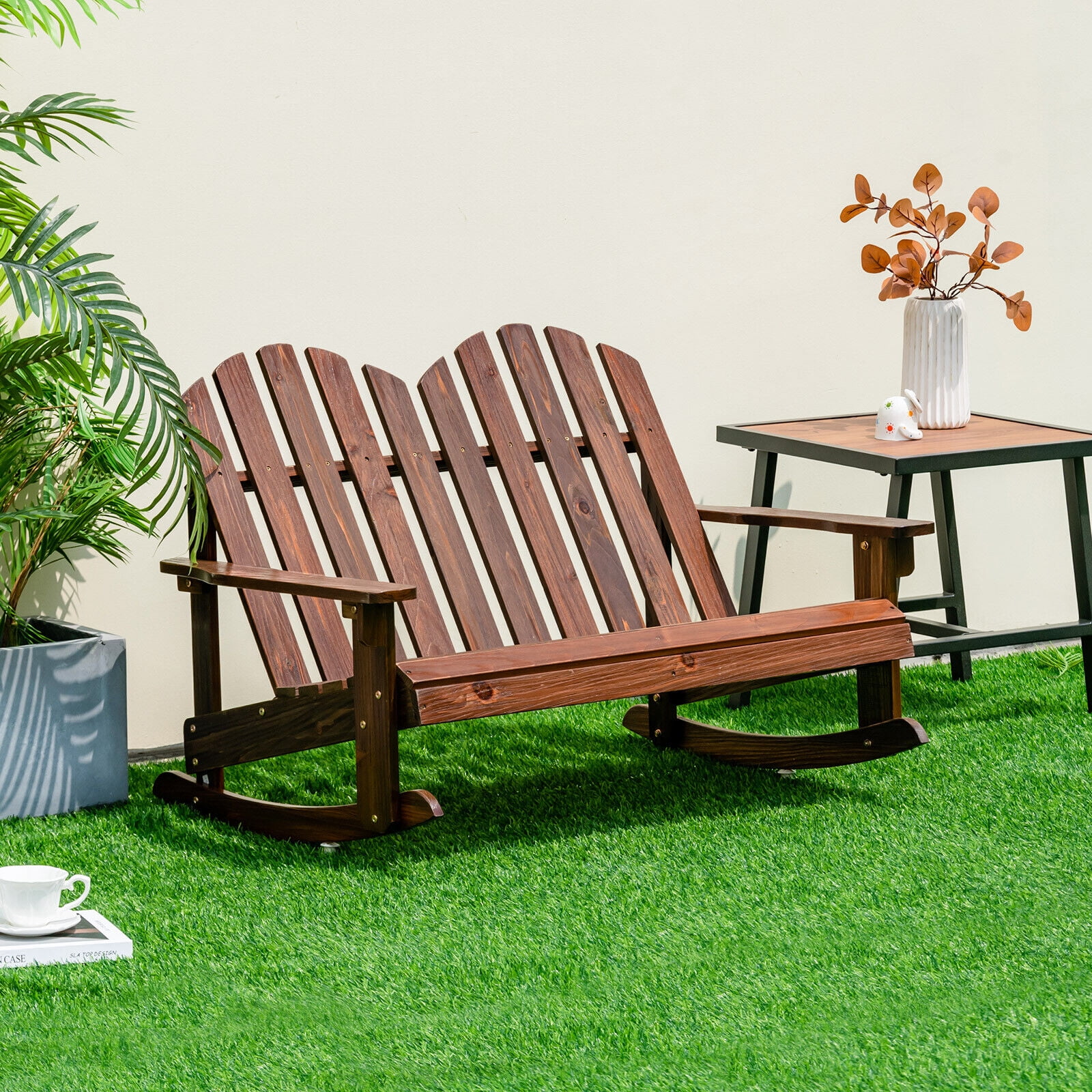 Vicamelia 2-Person Kids' Outdoor Rocking Adirondack Chair, Fir Wood ...