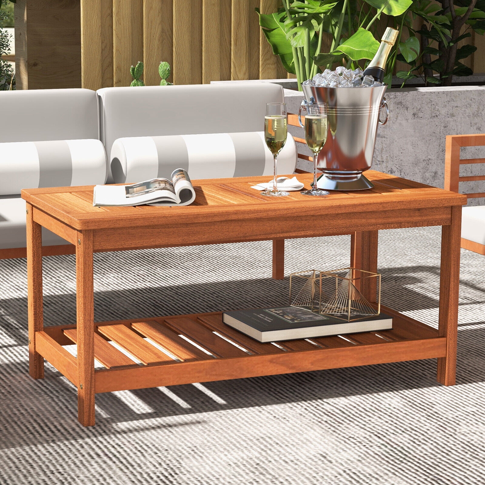 Vicamelia 2-Tier Outdoor Coffee Hardwood Table Patio Side Table with ...