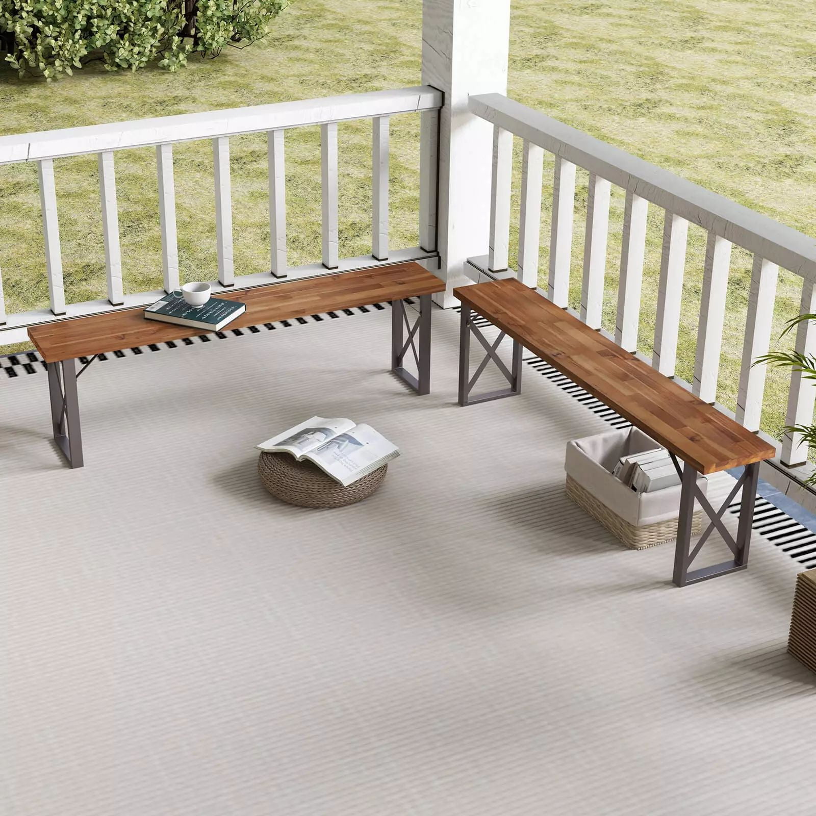 Vicamelia 59" Set of 2 Patio Benches Acacia Wood Dining Seating for 2-3 ...