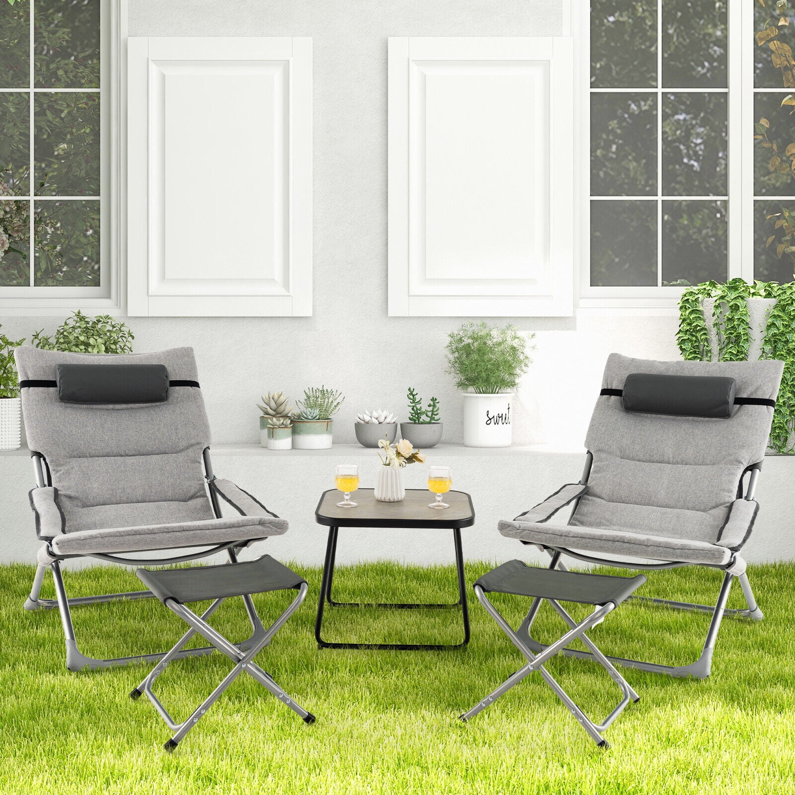 Vicamelia 5pcs Patio Folding Sling Chair Set, with Coffee Table ...