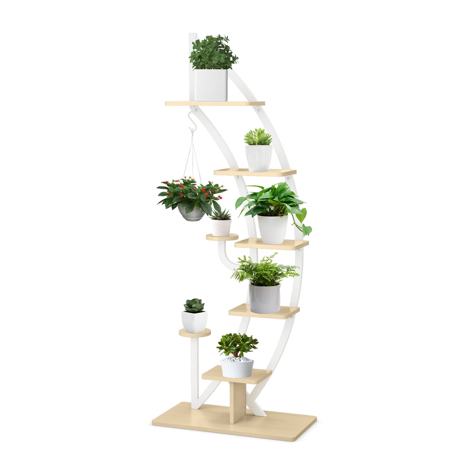 Vicamelia 6 Tier Potted Metal Plant Stand Rack with Hook, Curved Stand ...