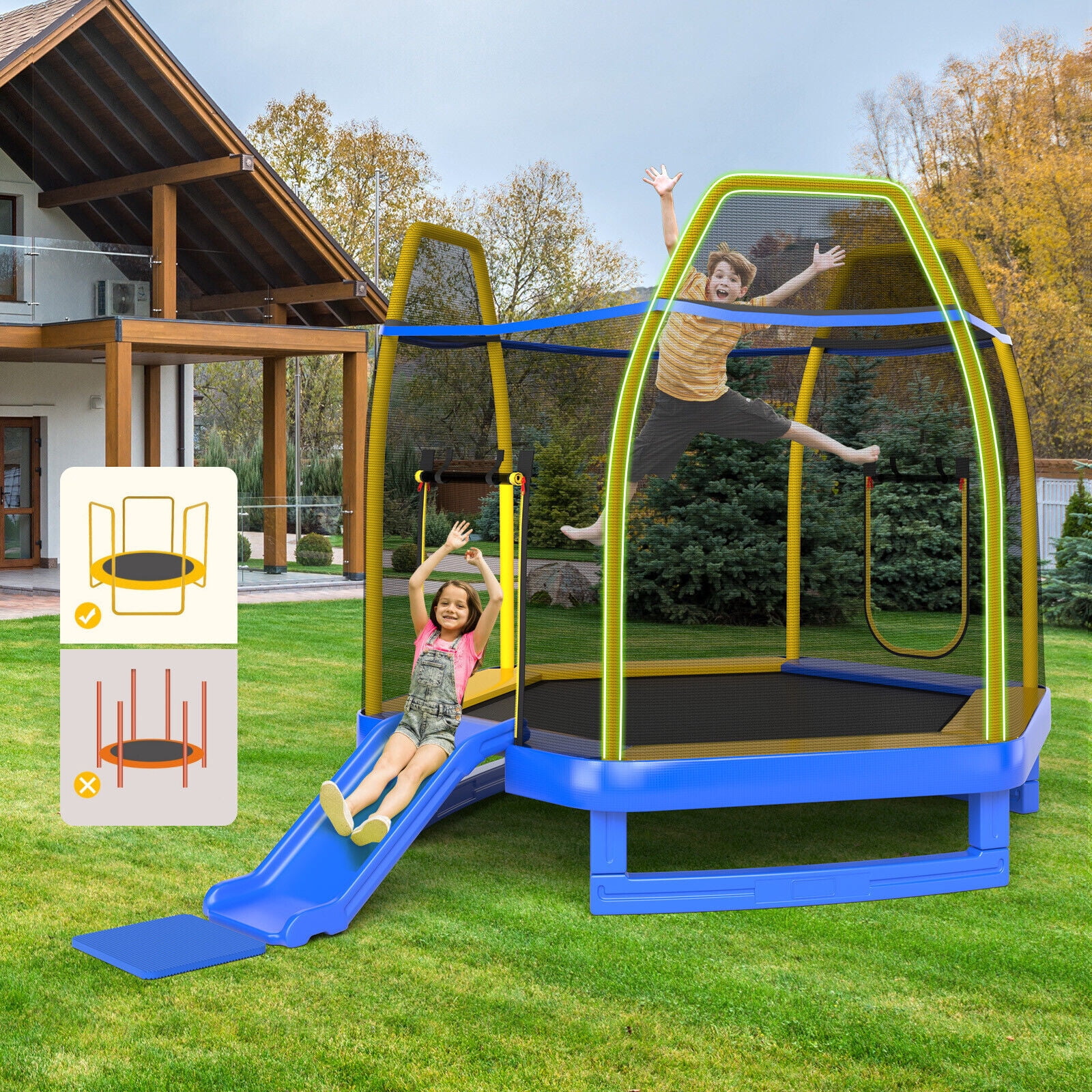 Vicamelia 7FT Kids Recreational Trampoline with Ladder & Slide Ocean ...