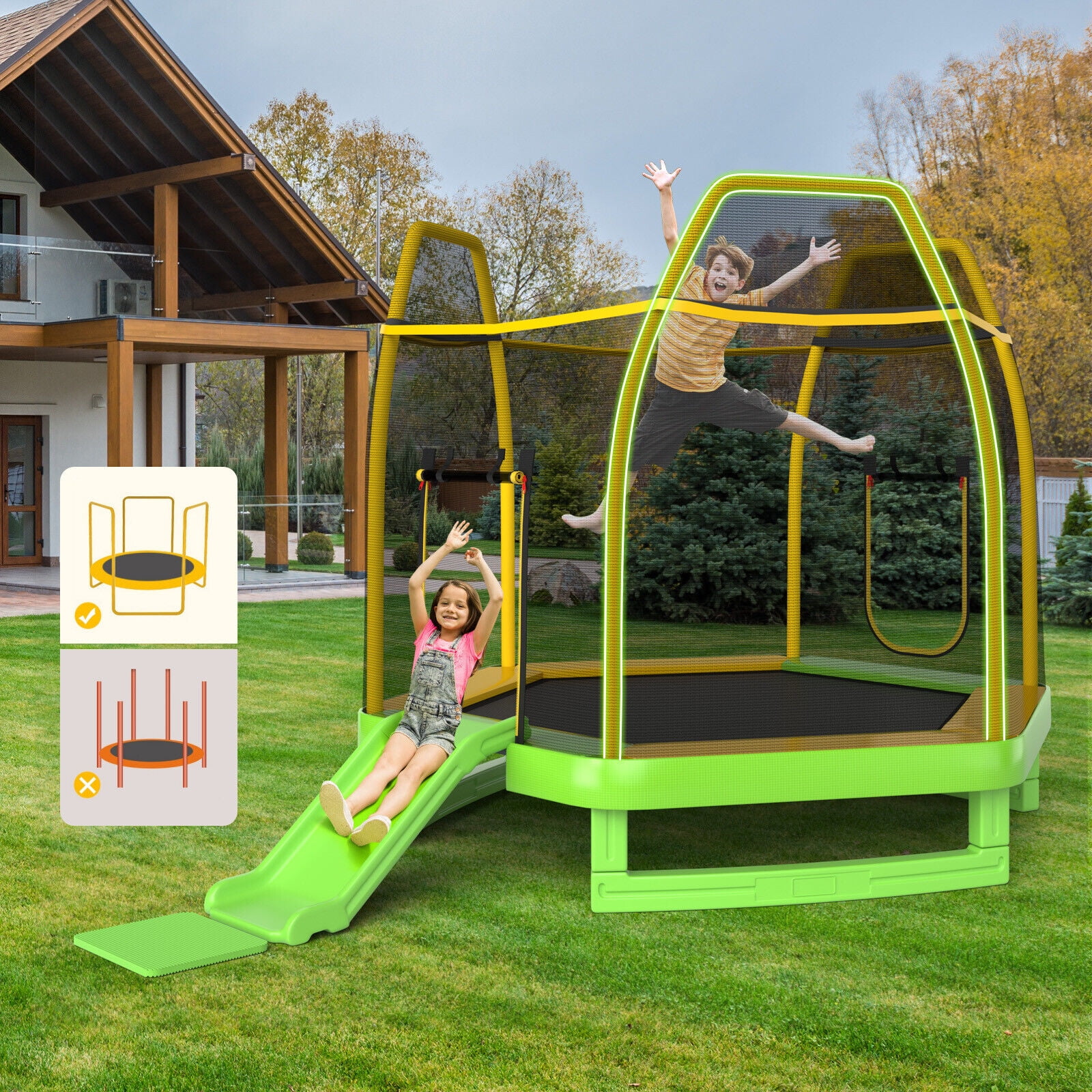 Vicamelia 7FT Kids Recreational Trampoline with Ladder & Slide Ocean ...