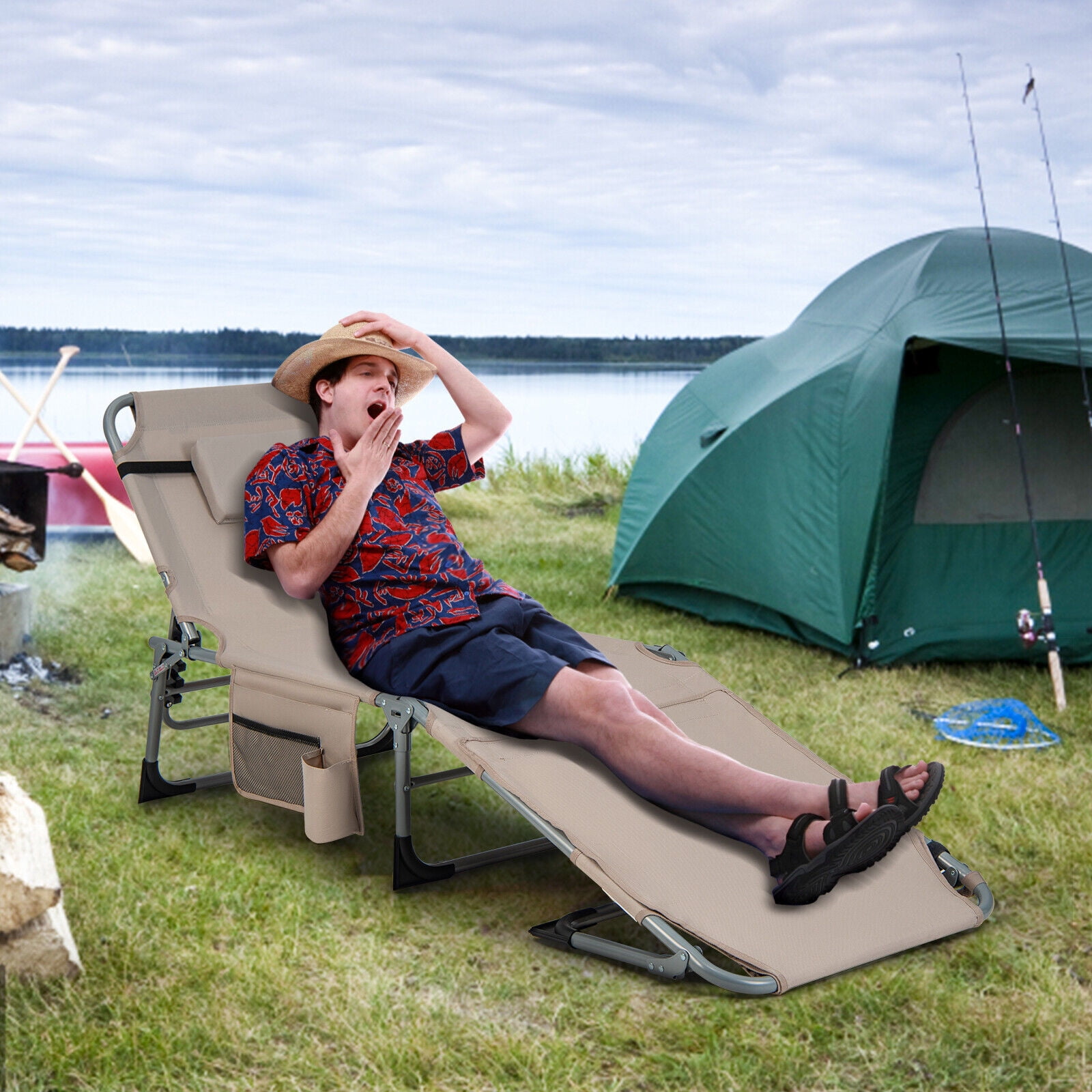 Vicamelia Heavy Duty Folding Chaise Lounge w/ Face Hole & Adjustable ...