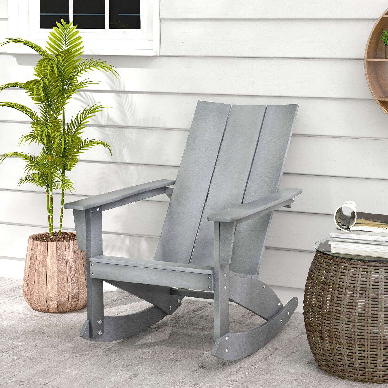 Vicamelia Outdoor Adirondack Rocking Chair, All Weather HDPE Porch ...
