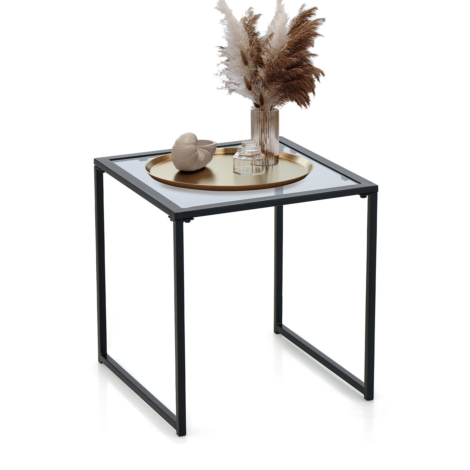 Vicamelia 17" Square Top Outdoor Patio Side Table, Tempered Glass ...