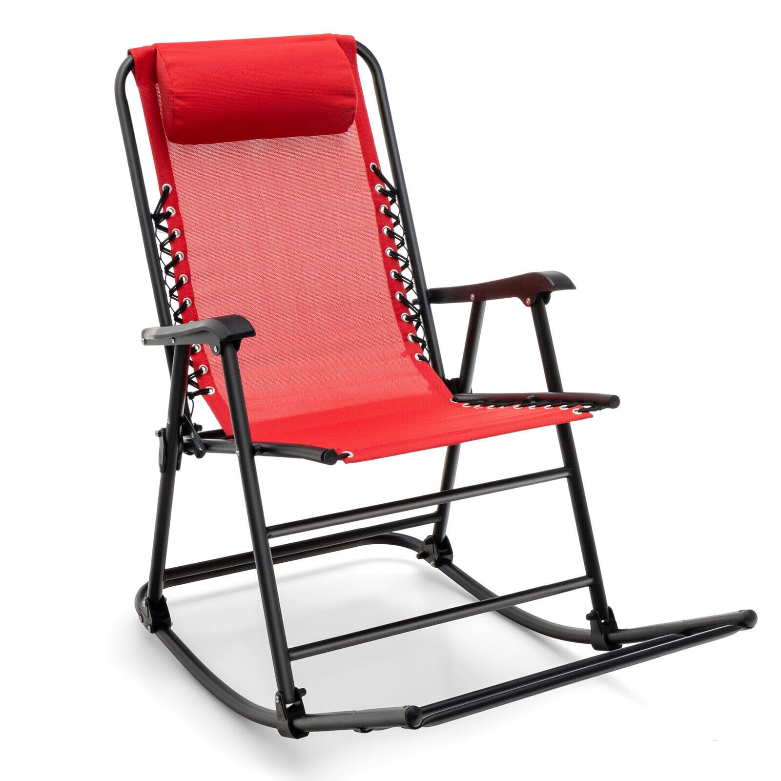 Vicamelia Red Patio Folding Rocking Chair, Headrest & Footrest, Metal ...