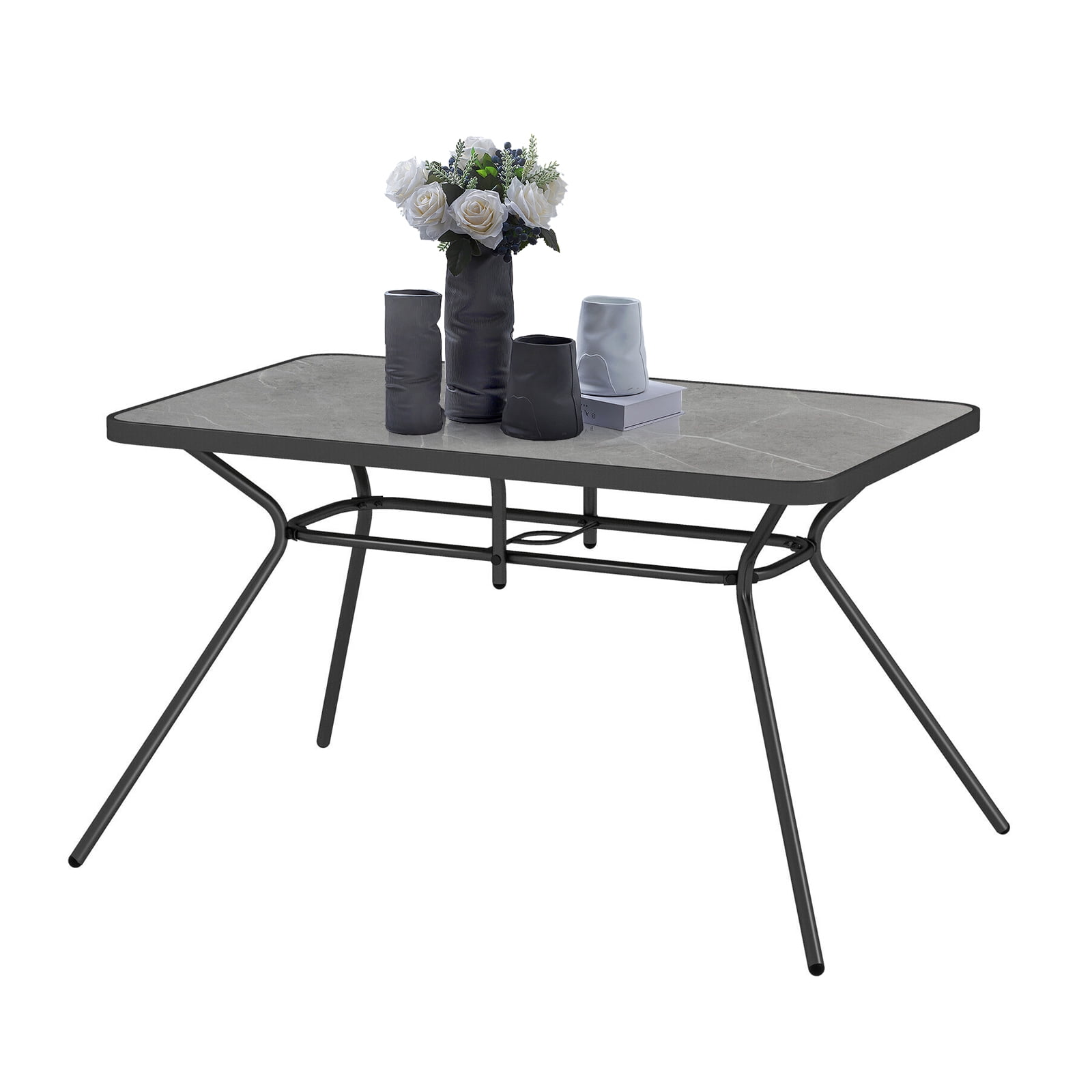 Vicamelia Patio Rectangle Dining Table 49" x 29.5", Patio Metal Steel ...