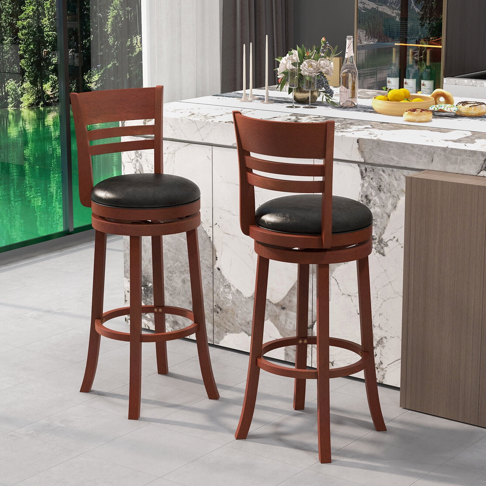 Vicamelia Set of 2 Bar Stools Swivel Padded Seat Dining Kitchen Pub ...