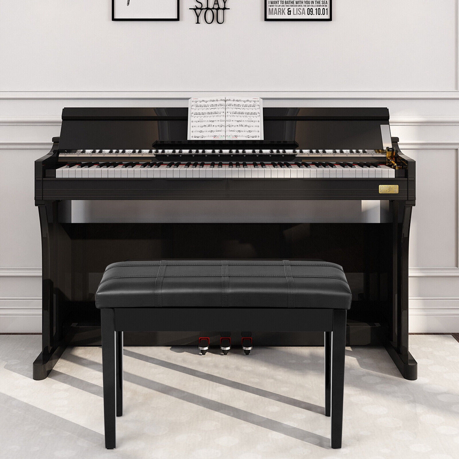 Vicamelia Solid Wood PU Leather Piano Bench, Double Duet Piano Stool ...
