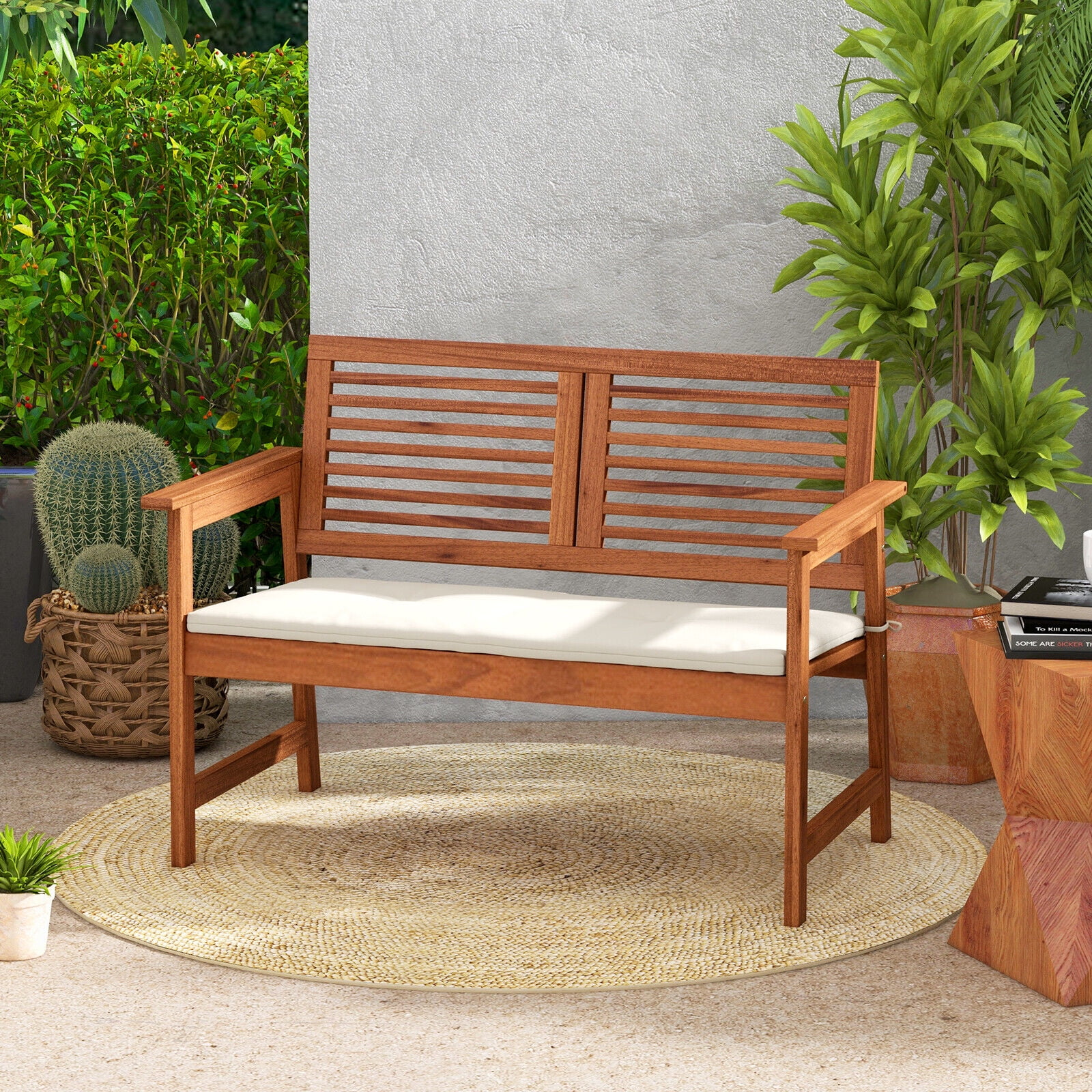 Vicamelia Solid Wood Patio Chair 2-Person Outdoor Loveseat Chair with ...