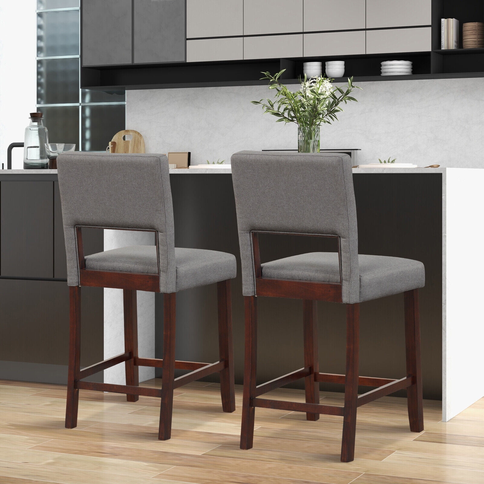 Vicamelia Upholstery Linen Bar Stool with Back, Wooden Counter Chairs ...