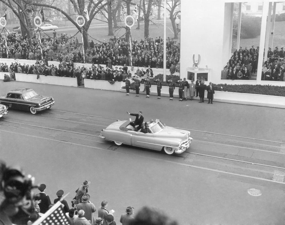 Vice President Richard Nixon Standing In An Open Car In The Inaugural ...
