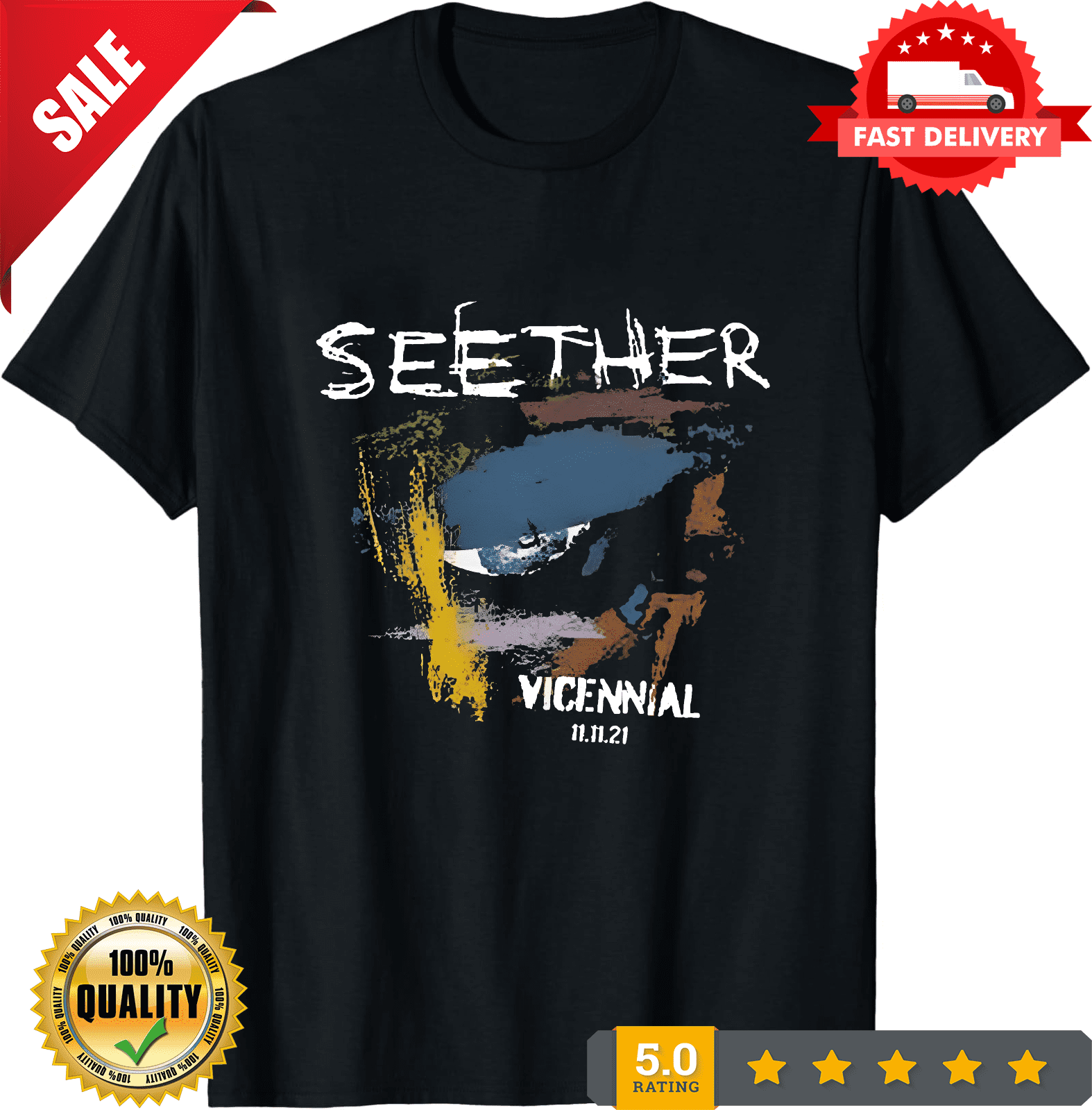 Vicennial 2 Decades of Seether Band Black T-Shirt Cotton TH358, ULTRA ...