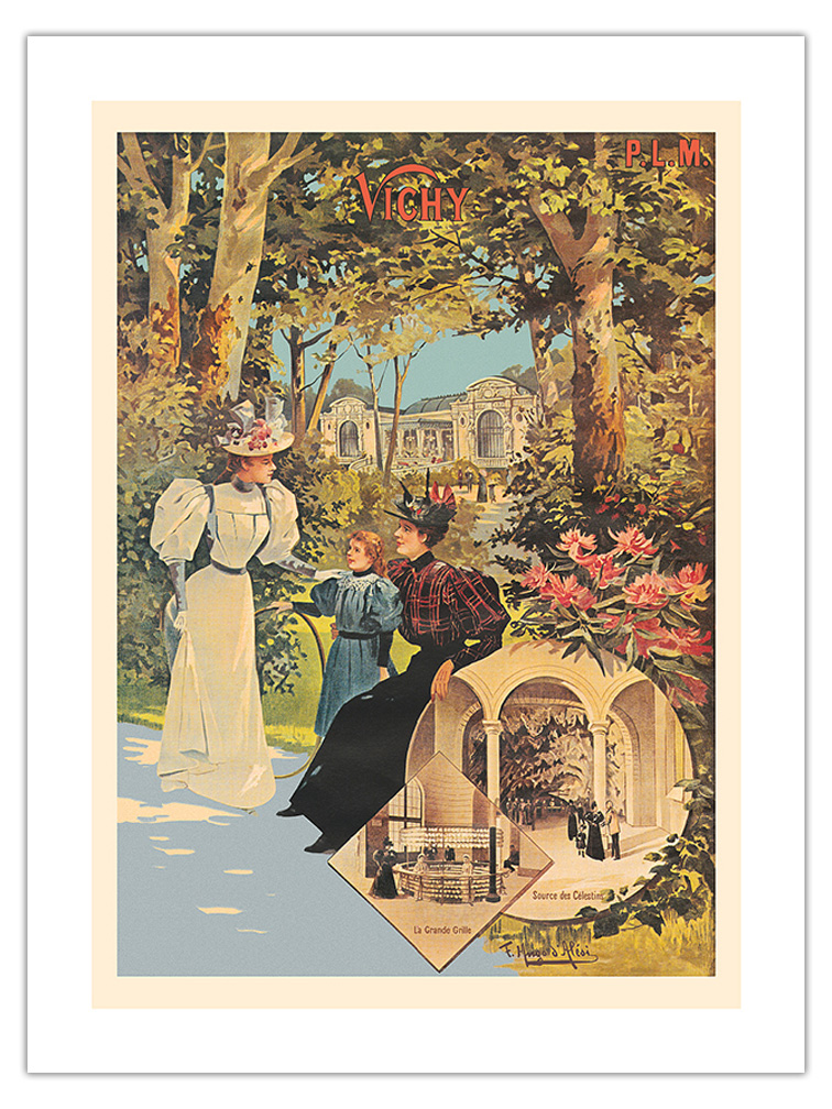 Vichy France - Paris-Lyon-Méditerranée (PLM) - Vintage Railroad Travel Poster by Hugo F. D’Alési ...