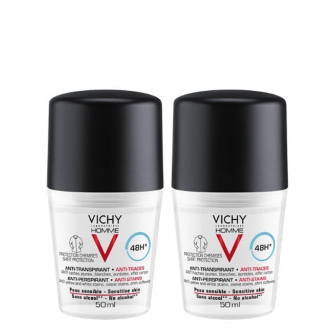 Vichy Homme Duo 48h Roll-On Anti-Perspirant Deodorant Anti-Stains 2x50ml - Walmart.com