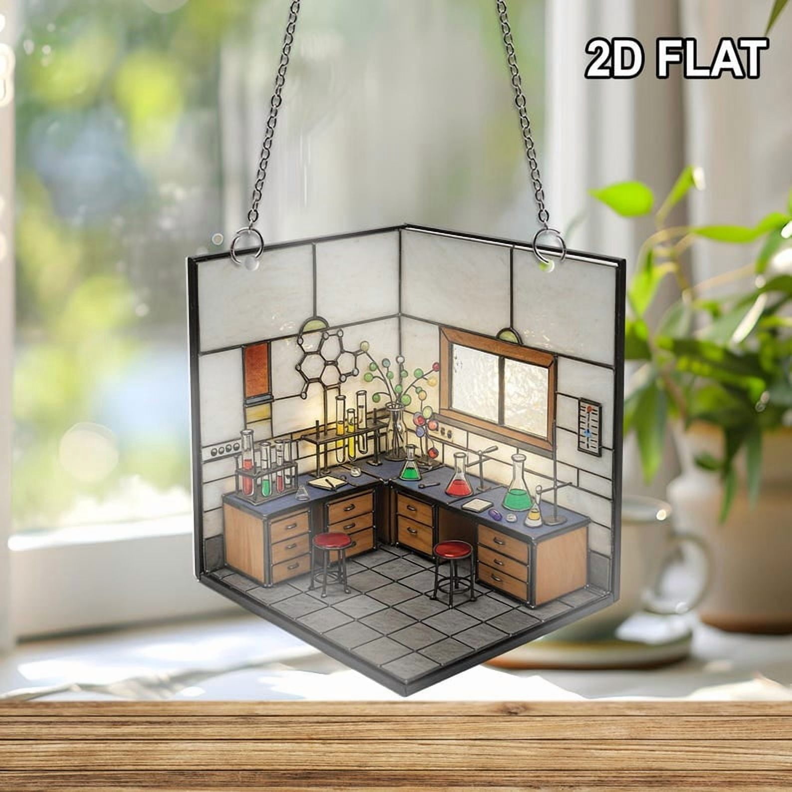 ViciArt 2D Flat Science Lab Acrylic Window Hanging – 9" Faux Stained ...