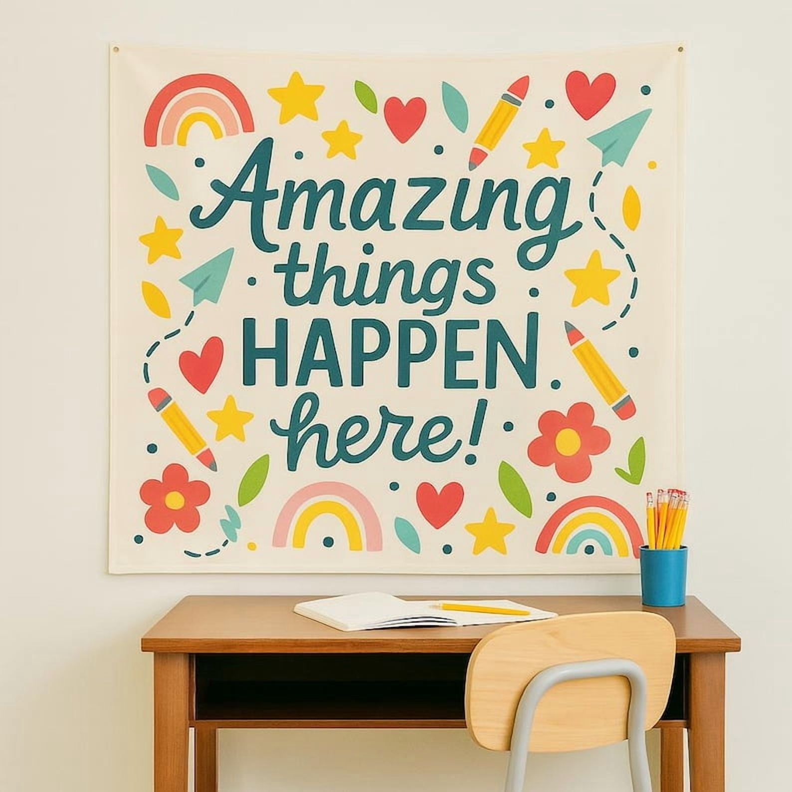 ViciArt Amazing Things Happen Here Tapestry, 30"x40" Motivational Wall ...