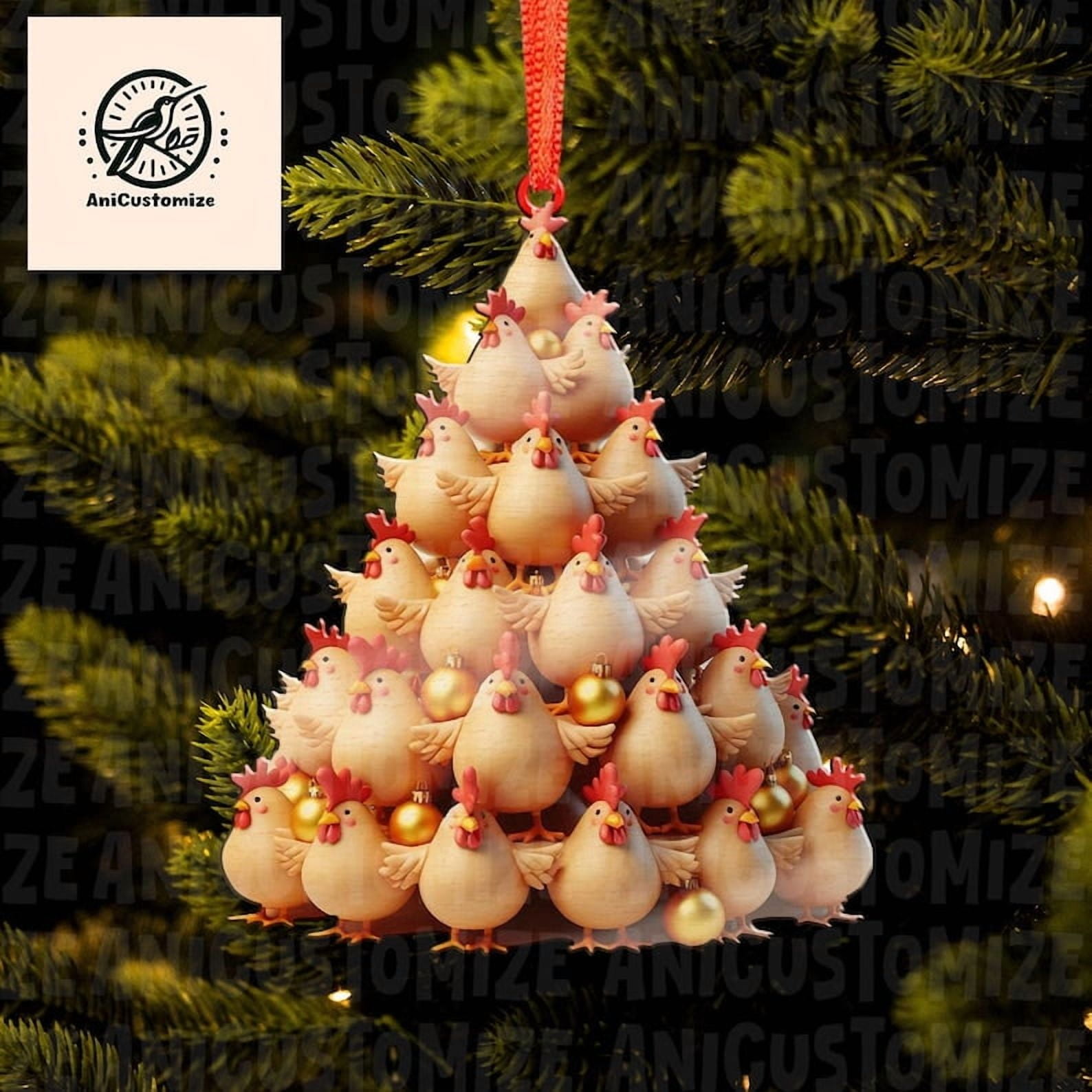 ViciArt Christmas Chicken Tree Ornament, 2D Flat Acrylic Holiday Decor ...