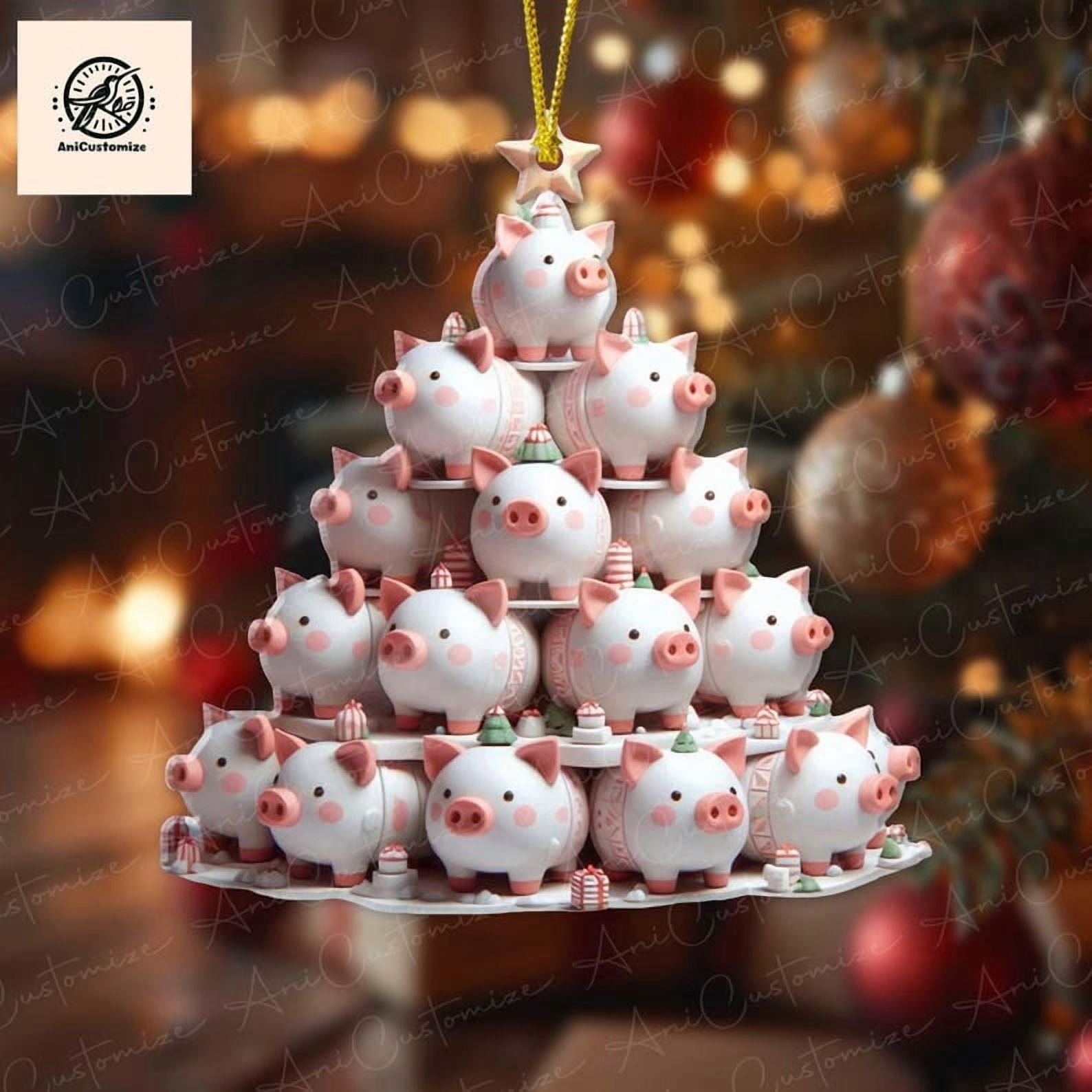 ViciArt Christmas Pig Tree Ornament, 2D Flat Acrylic Holiday Decor, Pig ...