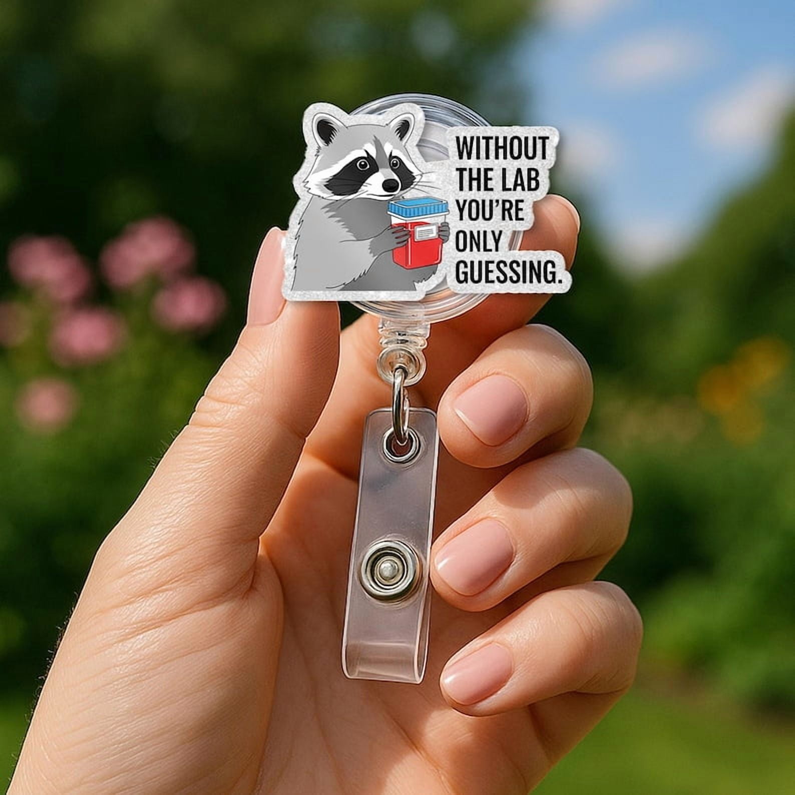 ViciArt Funny Lab Badge Reel, Acrylic Retractable ID Holder, Raccoon ...