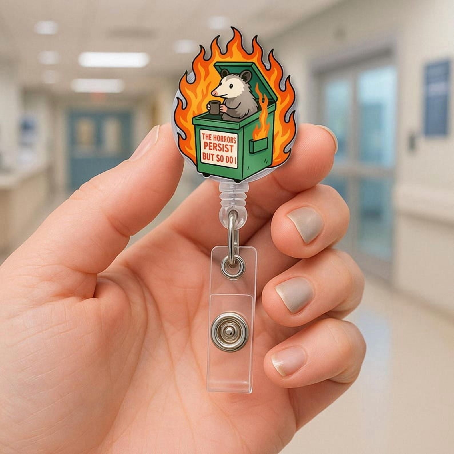 ViciArt Funny Possum Dumpster Fire Badge Reel, Acrylic Retractable ID ...