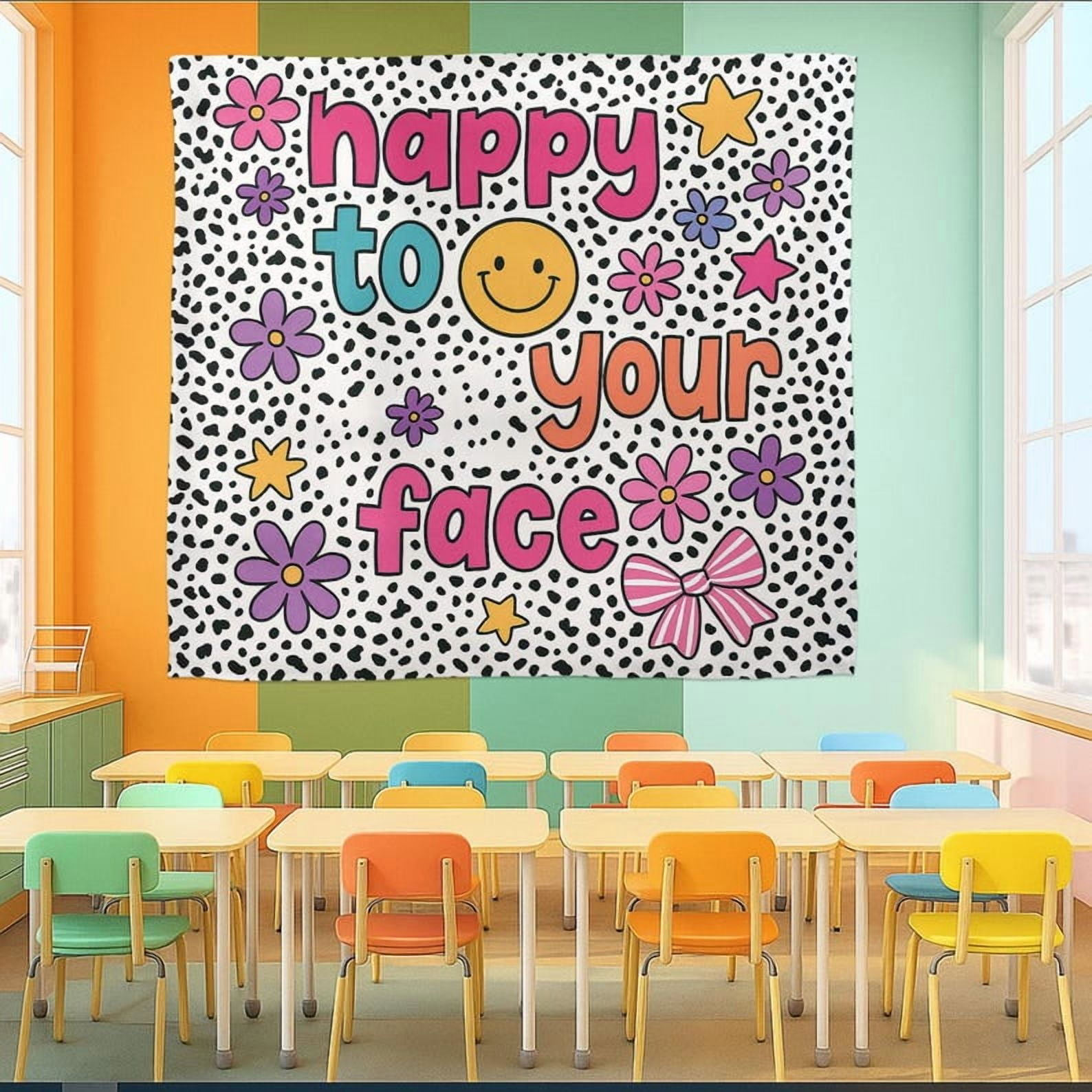 ViciArt Happy to See Your Face Classroom Tapestry – 30"x40" Polyester ...