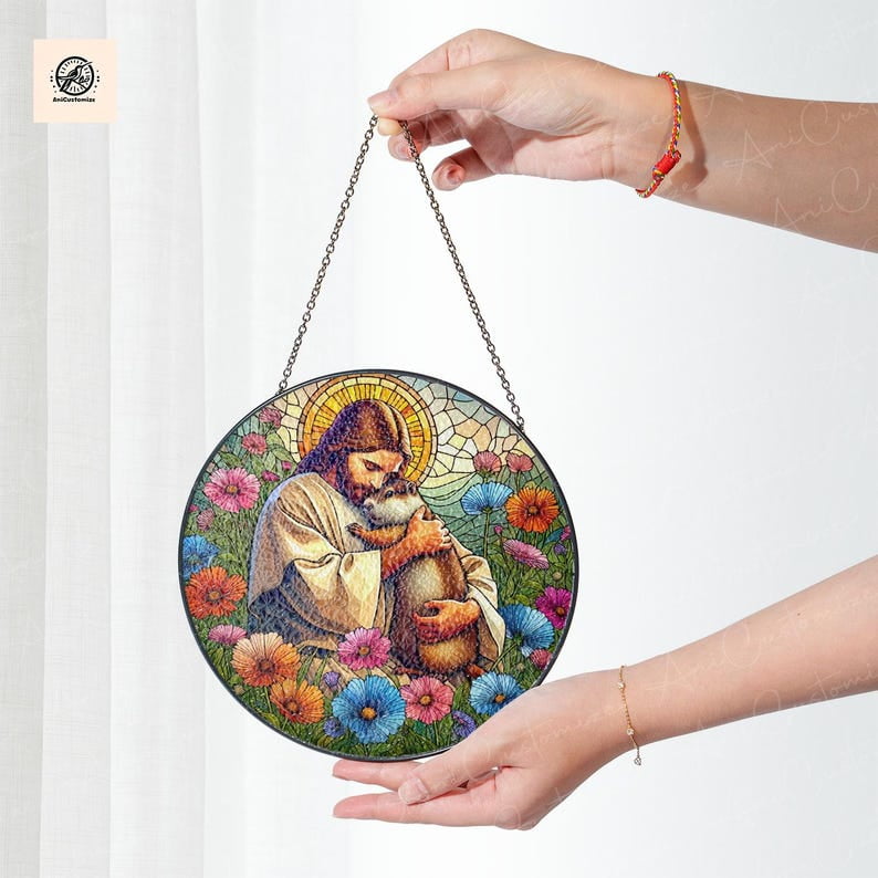 ViciArt Jesus Hugging Groundhog Glass Suncatcher, Christian Gift, Funny ...