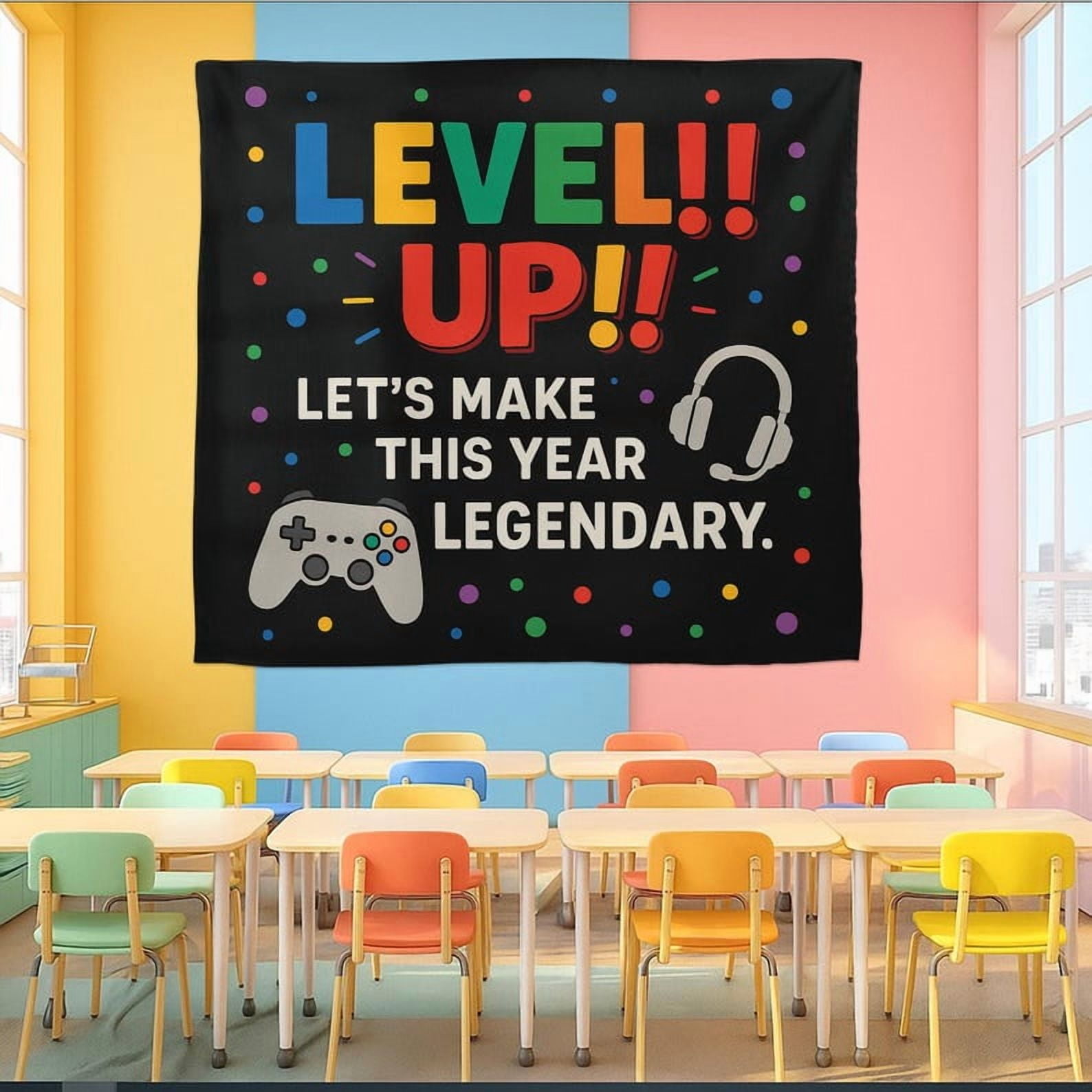 ViciArt Level Up Classroom Tapestry – 51"x60" Black Polyester Gamer ...