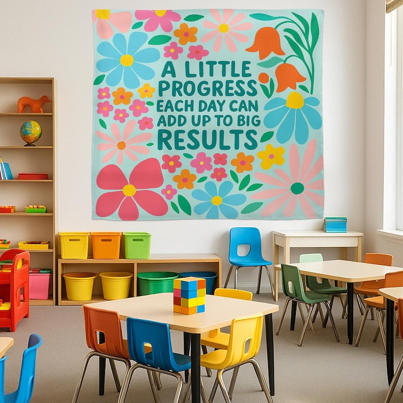 ViciArt Motivational Classroom Tapestry – 40"x60" Polyester Floral Wall ...