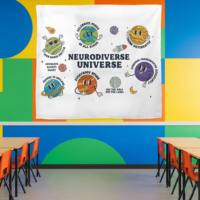 ViciArt Neurodiverse Universe Classroom Tapestry – 51"x60" Polyester ...