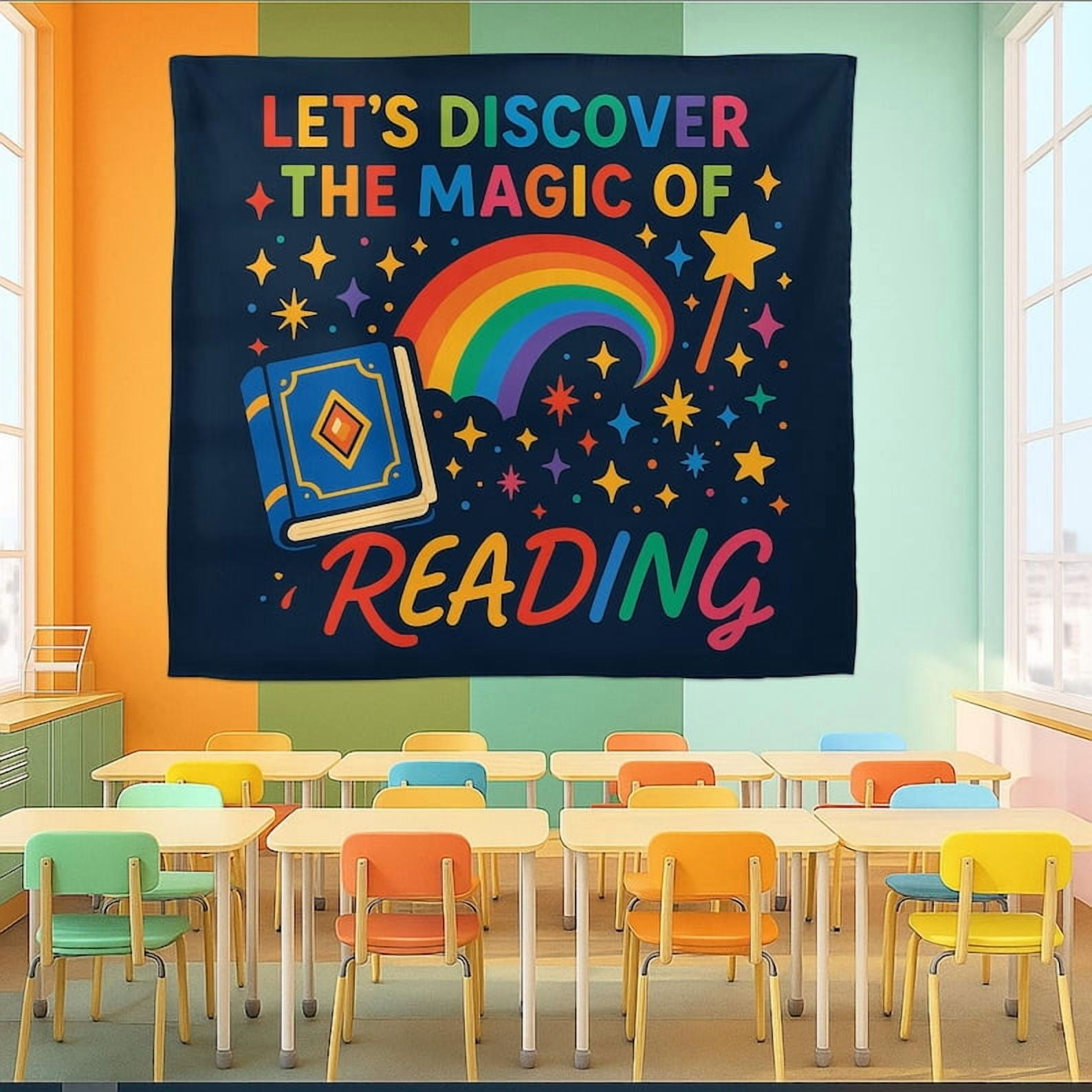 ViciArt Reading Classroom Tapestry – 40"x60" Polyester Rainbow Book ...