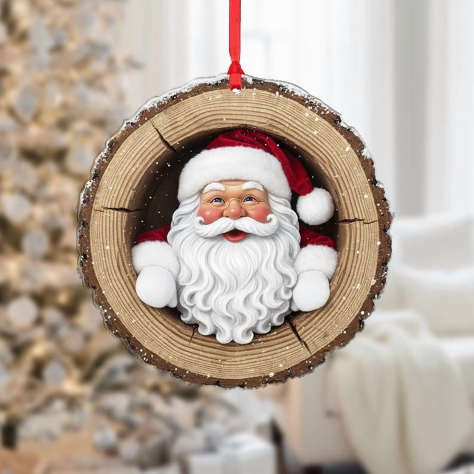 ViciArt Rustic Santa Claus Ornament, Wood Slice Holiday Decor ...