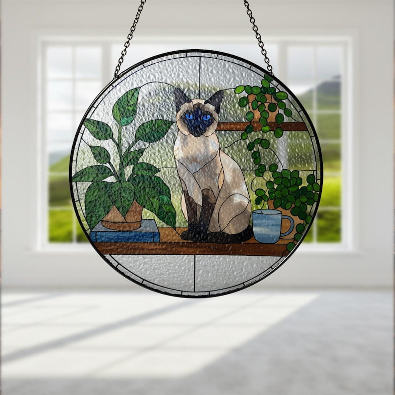 ViciArt Siamese Cat Glass Suncatcher - UV Printed Window Art, Handmade ...