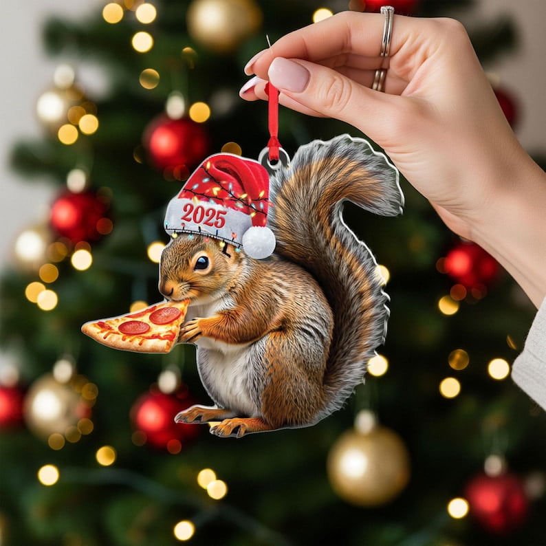 ViciArt Squirrel Pizza Ornament 2025, Funny Holiday Decor, Eco-Friendly ...