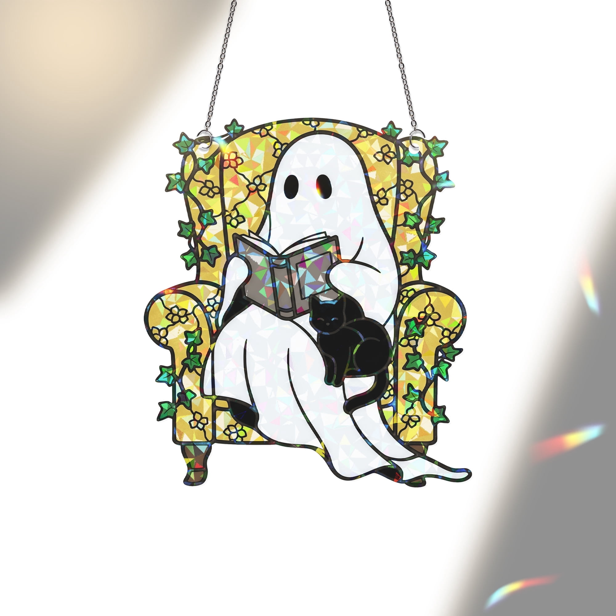 ViciArt Stained Glass Ghost Suncatcher with Black Cat – Reading Window ...