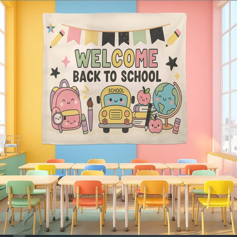 ViciArt Welcome Back to School Wall Tapestry – 51"x60" Polyester ...