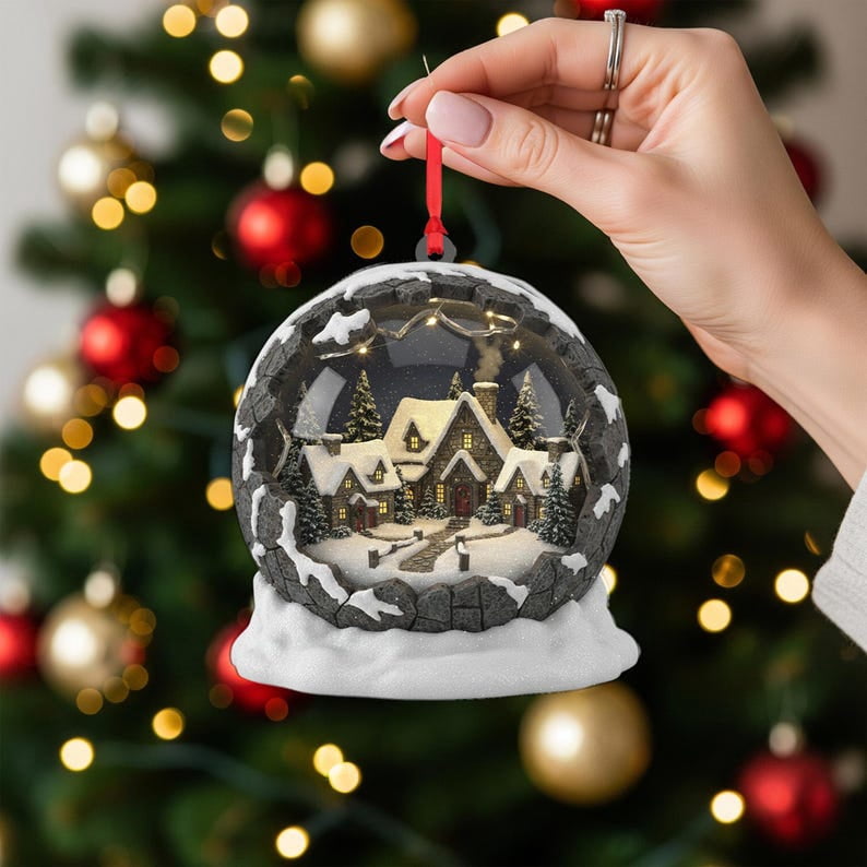 ViciArt Winter Village Snow Globe Ornament – Lighted Cottage Christmas ...